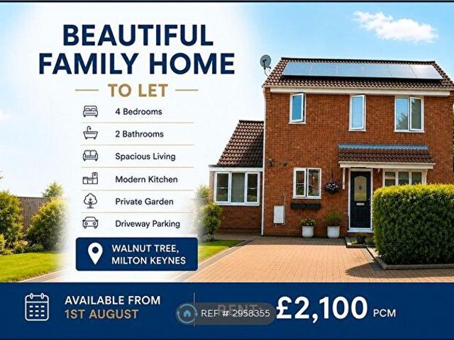 4 Bedroom Detached House To Rent In Rosebay Close, Milton Keynes, MK7