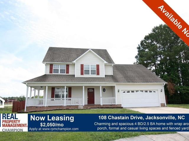 4 Bedroom Home for Rent at 108 Chastain Dr, Jacksonville, NC 28546