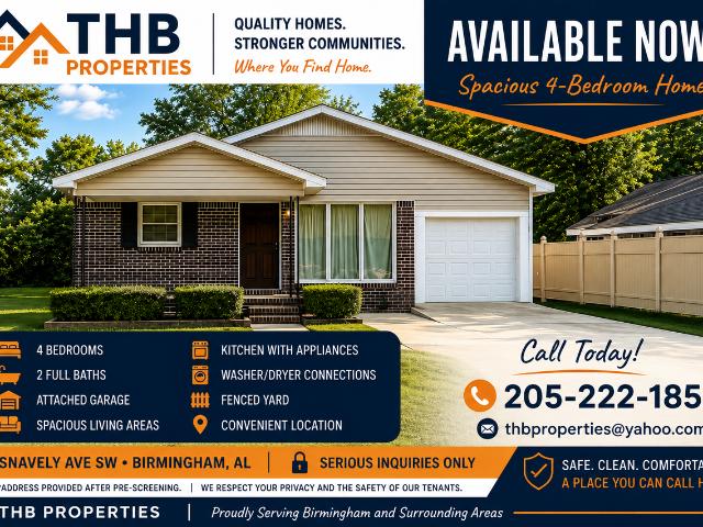 4 Bedroom Home for Rent at 2805 Snavely Avenue Southwest, Birmingham, AL 35211 Jones Valley