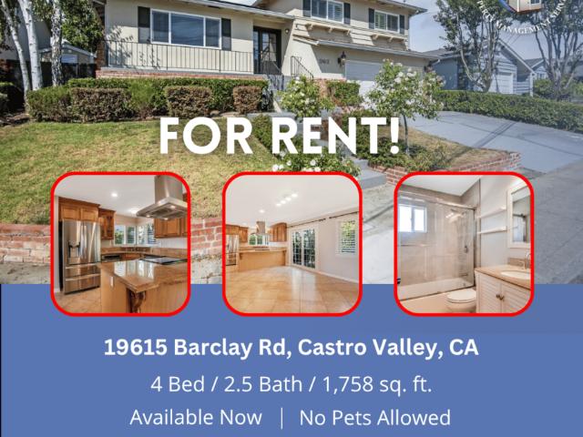 4 BR, 2.5 BA Apartment 19615 Barclay Road, Castro Valley, CA 94546