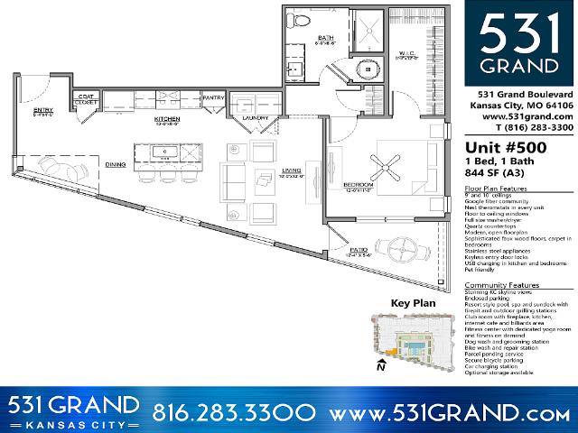 531 Grand 1 Bedroom Apartment for Rent at 531 Grand Blvd, Kansas City, MO 64106 River Market