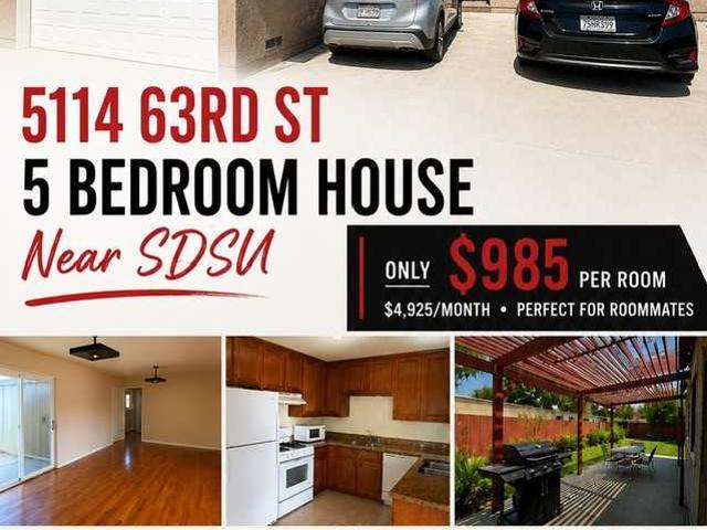 5 Bedroom Home for Rent at 5114 63rd St, San Diego, CA 92115 College East