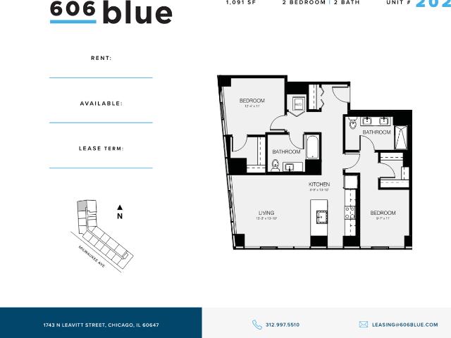 606 Blue 1 Bedroom Apartment for Rent at 1743 N Leavitt St, Chicago, IL 60647 West Town