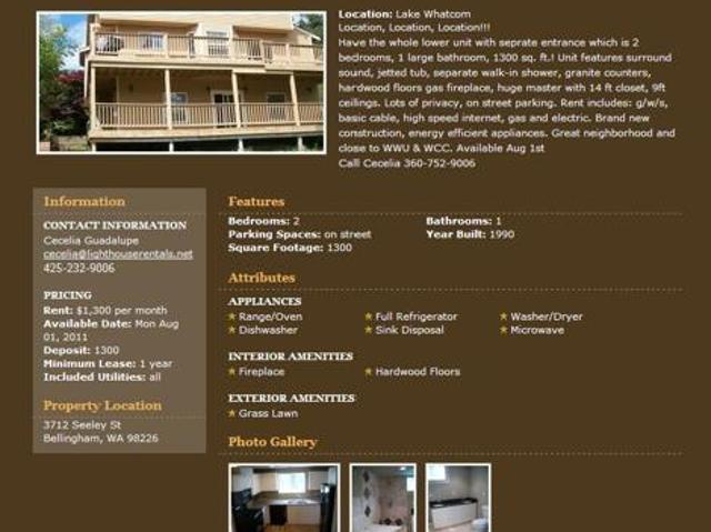 $1300 / 2br 1300ft² 1 large bath all utilities included Lake Whatcom map