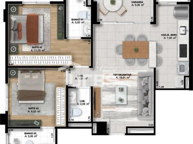 140 Wellness Marista Apartamento 2 quartos, sendo 2 suítes