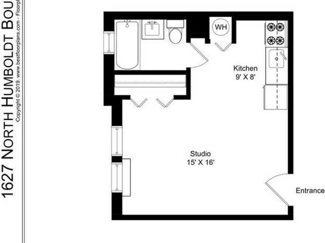 1627 Humboldt Studio Apartment for Rent at 1627 N Humboldt Blvd, Chicago, IL 60647 West Town