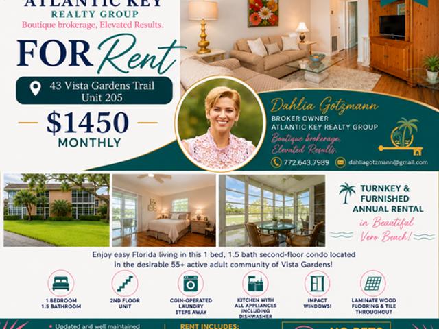1 BR, 1.5 BA Apartment 43 Vis Gdns Trl, Unit 205, Vero Beach, FL 32962