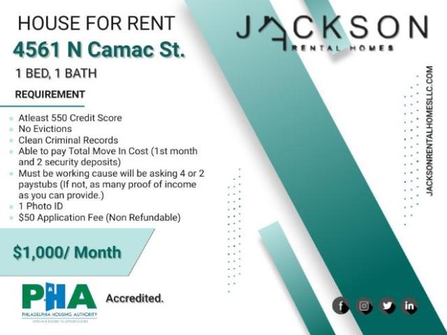 1 Br, 1 bath, Single Family 4561 North Camac Street