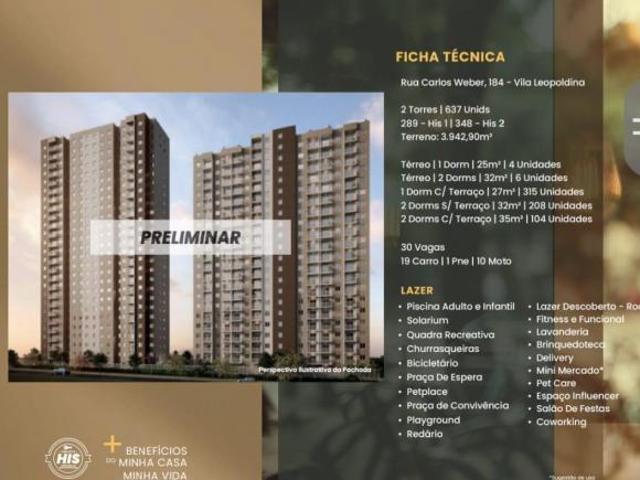 1 e 2 dormitórios Lançamento vila Leopoldina 200 entrada MCMV