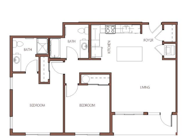 2 Bedroom 2 Bath with Balcony Apartment