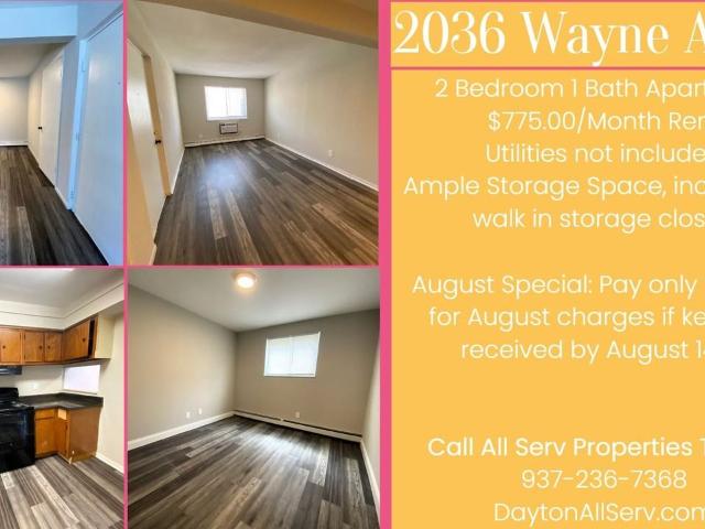 2 Bedroom Apartment for Rent at 2036 Wayne Ave #C, Dayton, OH 45410 Walnut Hills