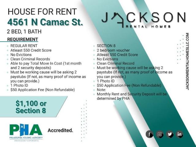 2 Bedroom Home for Rent at 4561 N Camac St #2, Philadelphia, PA 19140 Logan Ogontz Fern Rock