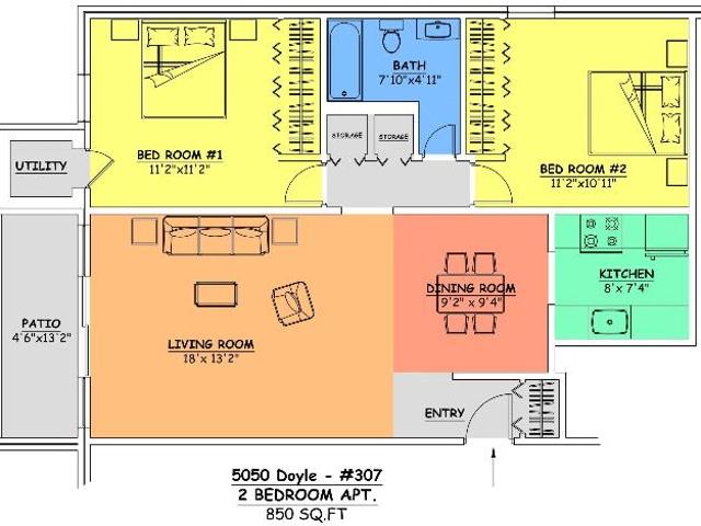 2 Br, 1 bath, Apartment 5050 Doyle Road