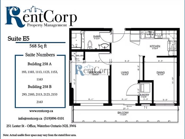 2 BR, 1 BA Apartment 2113 258B Sunview St, Waterloo, ON N2L 0H7