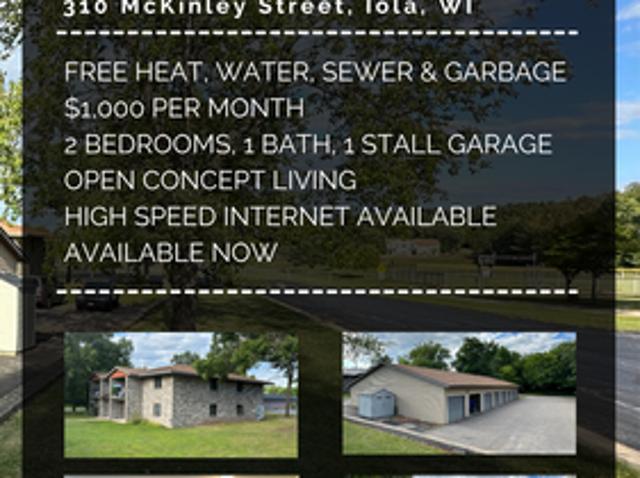 2 BR, 1 BA Apartment 310 Mc Kinley St, Unit H, Iola, WI 54945