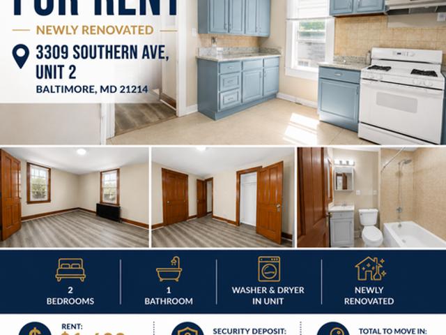 2 BR, 1 BA Apartment 3309 Southern Ave, Unit 2, Baltimore, MD 21214