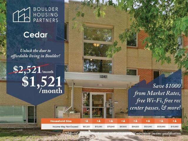 2 BR, 2 BA Apartment 1240 Cedar Avenue, Boulder, CO 80304