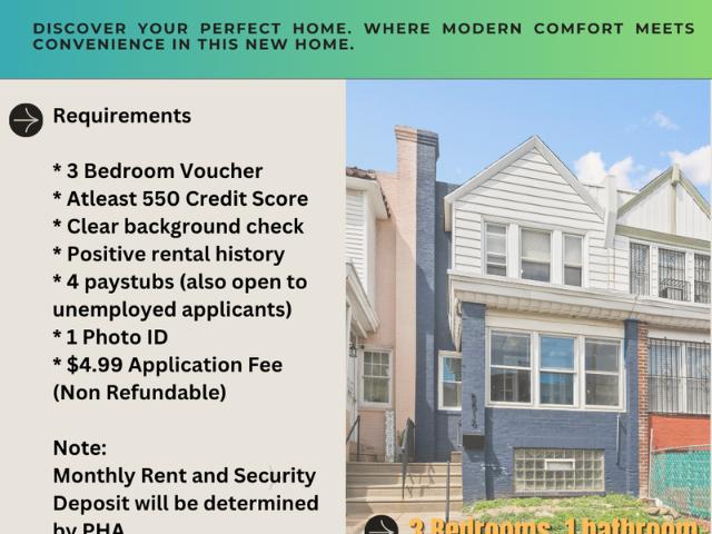 3 Bedroom Home for Rent at 5516 Westford Rd, Philadelphia, PA 19120 Olney