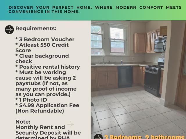 3 Bedroom Home for Rent at 6603 N Gratz St #1, Philadelphia, PA 19126 West Oak Lane