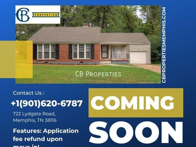 3 BR, 1 BA Apartment 722 Lydgate Rd, Memphis, TN 38116