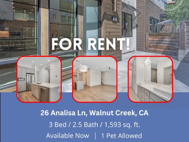 3 BR, 2.5 BA Apartment 26 Analisa Lane, Walnut Creek, CA 94596