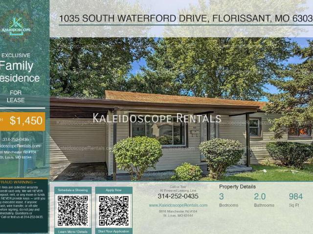 3 BR, 2 BA Apartment 1035 South Waterford Drive, Florissant, MO 63033