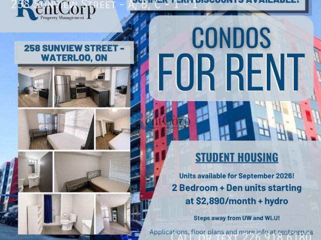 3 BR, 2 BA Apartment 258 Sunview Street A, B, C 1, Waterloo, ON N2L 0H6
