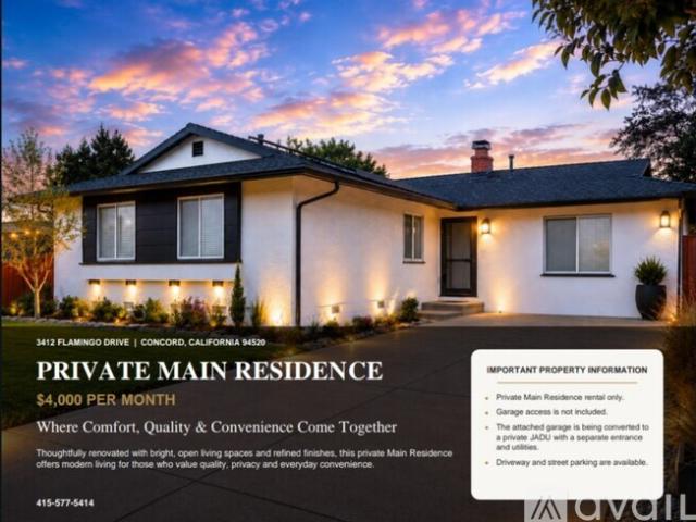 3 BR, 2 BA Apartment 3412 Flamingo Drive, Concord, CA 94520