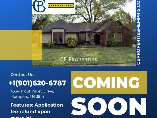 3 BR, 2 BA Apartment 4534 Trout Valley Dr, Memphis, TN 38141