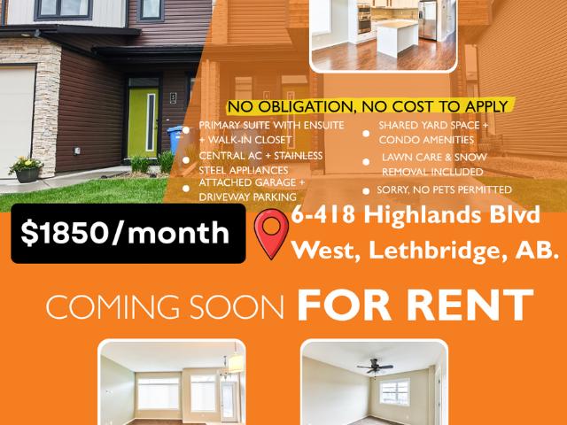 3 BR, 3.5 BA Apartment 6 418 Highlands Blvd W, Lethbridge, AB T1J 5K5