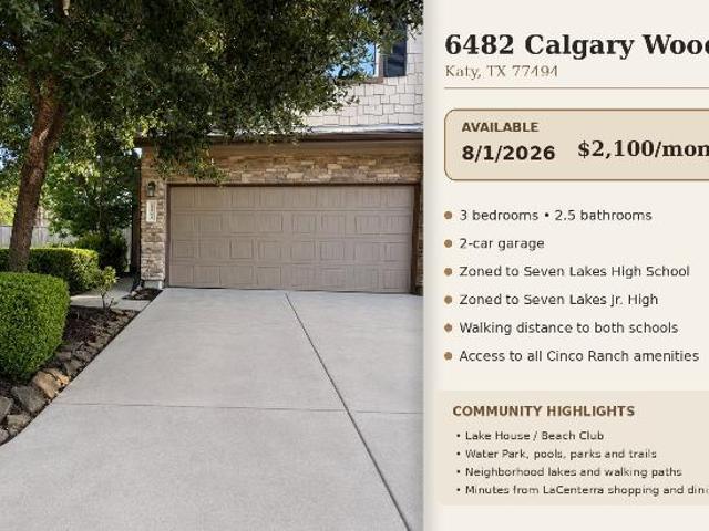 3 Br, 3 bath, Townhouse/Brownstone/RowHouse 6482 Calgary Woods Ln