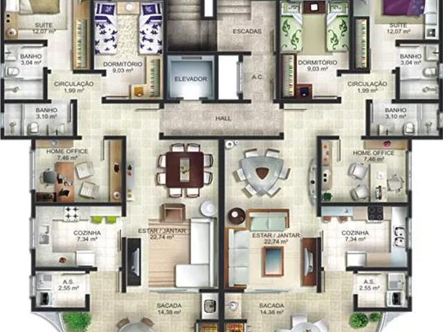 3 quartos com 2 vagas