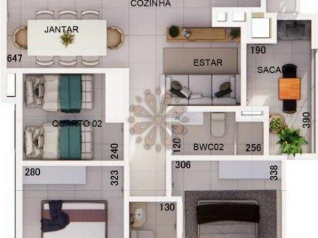 3 quartos sendo 1 suíte, sacada com churrasqueira