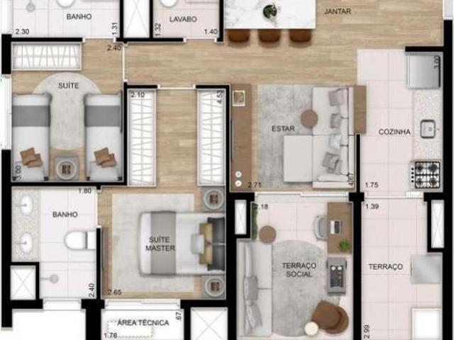 Tatuapé, 76m²,2 dorm, 1 vaga varanda gourmet, lazer completo
