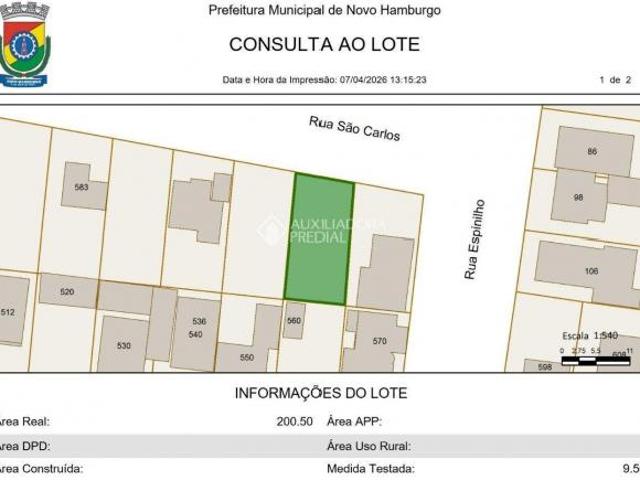 Terreno no bairro Guarani em Novo Hamburgo com 200,5 m²
