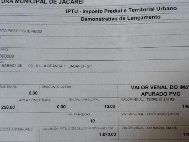 Terreno à venda, 250 m² por R$ 430.000,00 Villa Branca Jacareí/SP