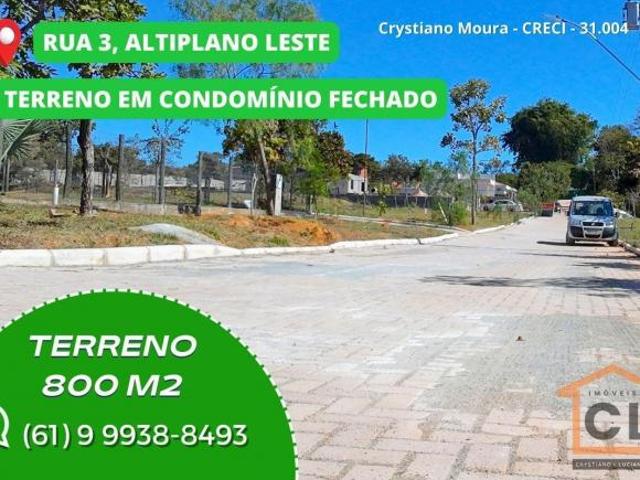 Terreno a venda, 800 m2, condomínio fechado, Altiplano Leste, Jardim Botânico, DF
