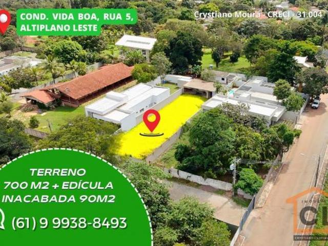 Terreno a venda com Edícula, 700 m2, condomínio fechado, Altiplano Leste, Jardim Botânico, DF