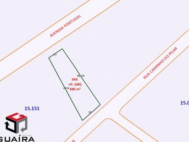 Terreno á venda com 690m² no bairrro Centro Santo André