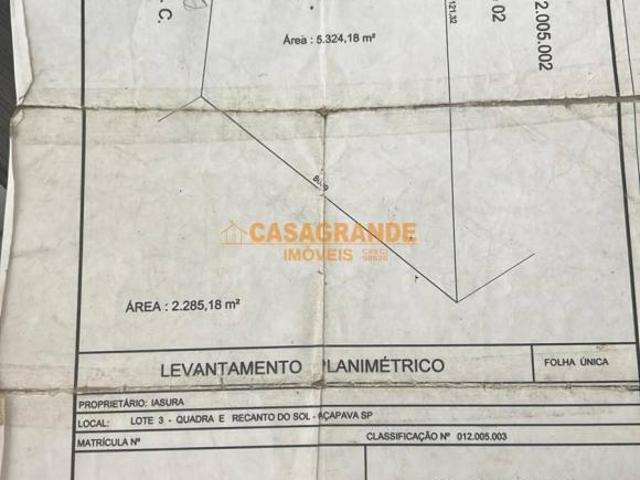Terreno com 5.324 metros quadrados no Bairro Recanto do Sol, em Caçapava