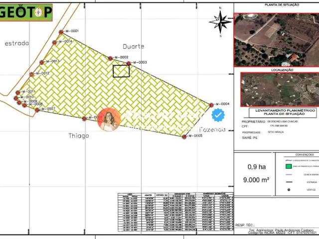 Terreno comercial para Venda em Sairé/PE Zona Rural