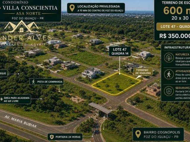 Terreno em condomínio à venda em Foz do Iguaçu PR, Cognópolis 600m² de área. Aproveite!