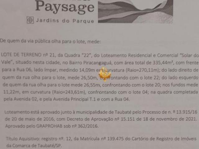 Terreno em Condomínio de 335,00 m² no Piracangaguá II, Taubaté SP: Construa seu sonho agora!