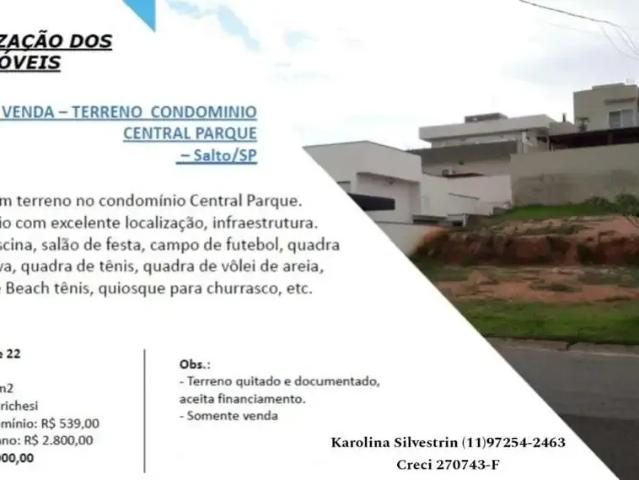 Terreno em Condomínio para Venda em Salto/SP Residencial Central Parque 1 Quartos