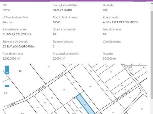 Terreno Lote a venda direto com o proprietário Chácaras Califórnia Dourados MS 20m de frente tes