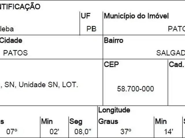 Terreno / Lote para Venda em Patos/PB Salgadinho