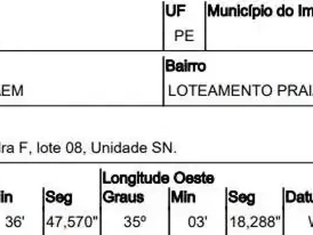 Terreno / Lote para Venda em Sirinhaém/PE Barra de Sirinhaém