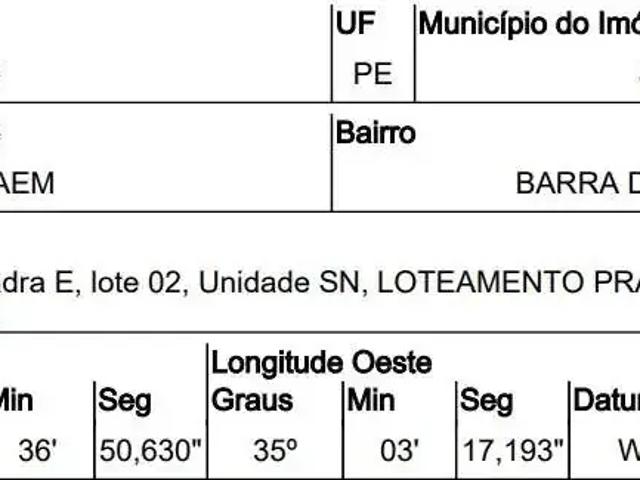 Terreno / Lote para Venda em Sirinhaém/PE Barra de Sirinhaém