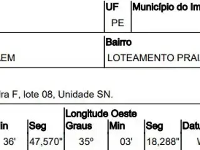 Terreno / Lote para Venda em Sirinhaém/PE Barra de Sirinhaém