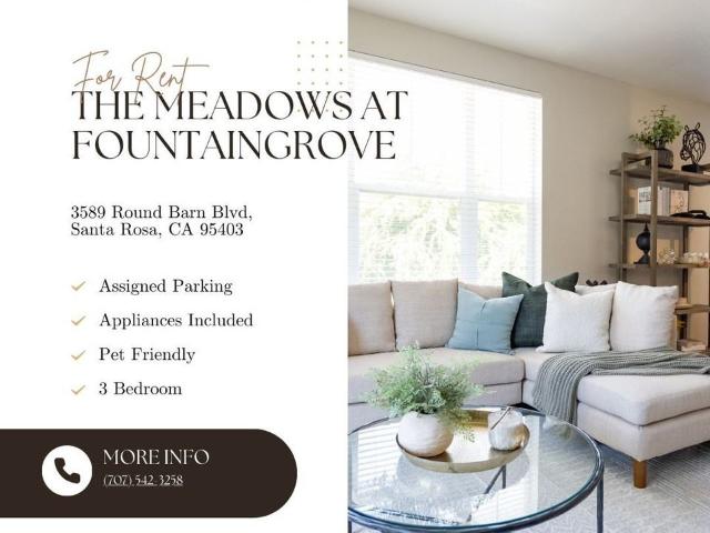 The Meadows at Fountaingrove 1 Bedroom Apartment for Rent at 3587 Round Barn Blvd, Santa Rosa, CA 95403